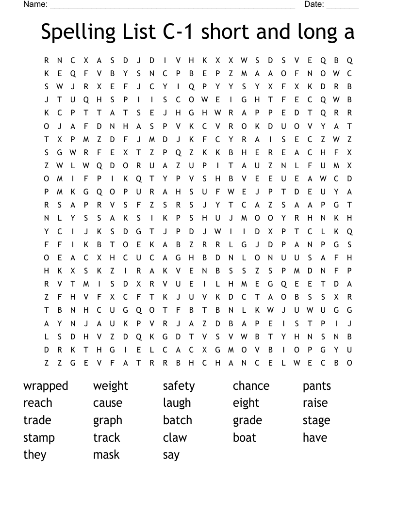 3rd Grade Spelling List 08 07 18 Word Search WordMint