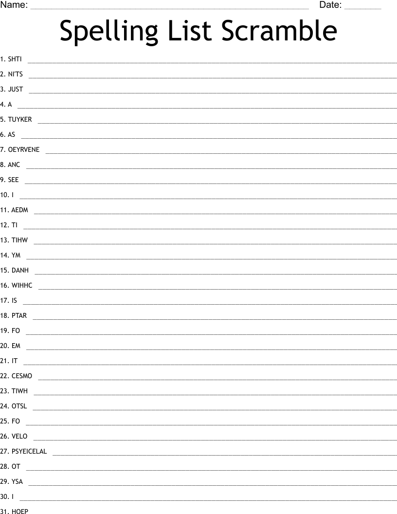 Spelling List Scramble - WordMint