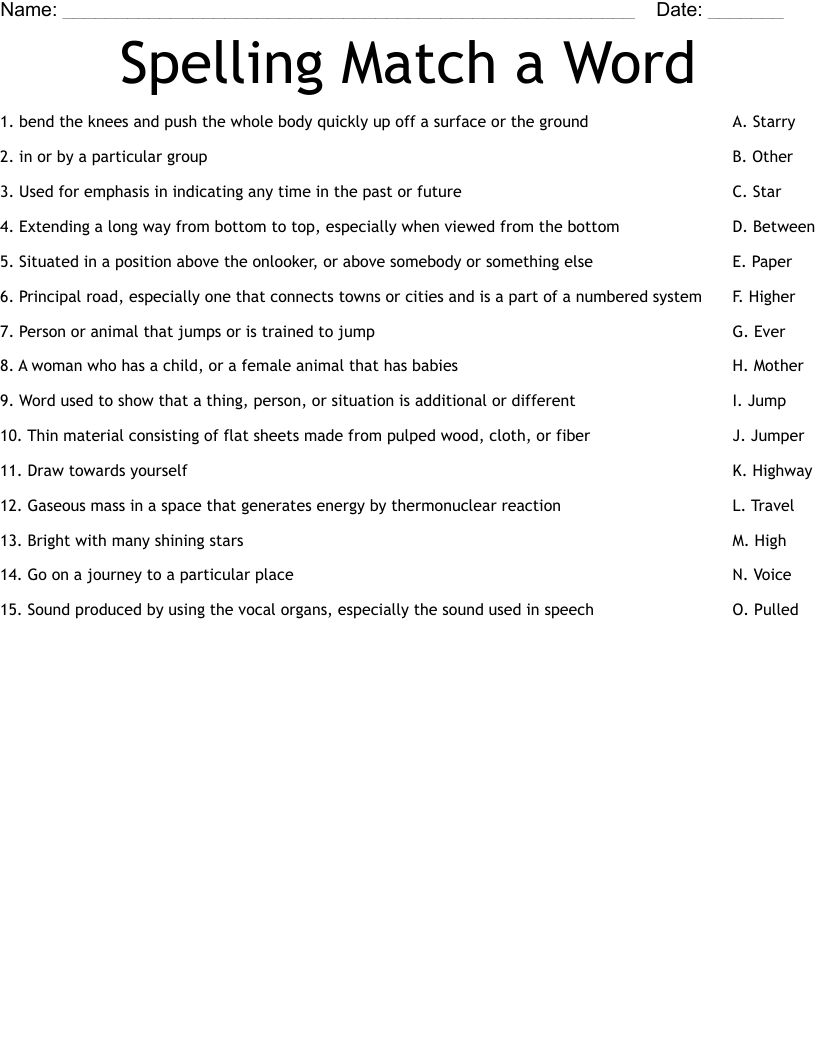 Spelling Match a Word Worksheet - WordMint