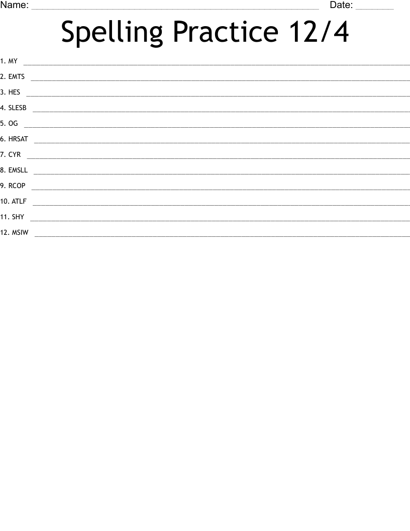 Spelling Practice 12/4 Word Scramble - WordMint