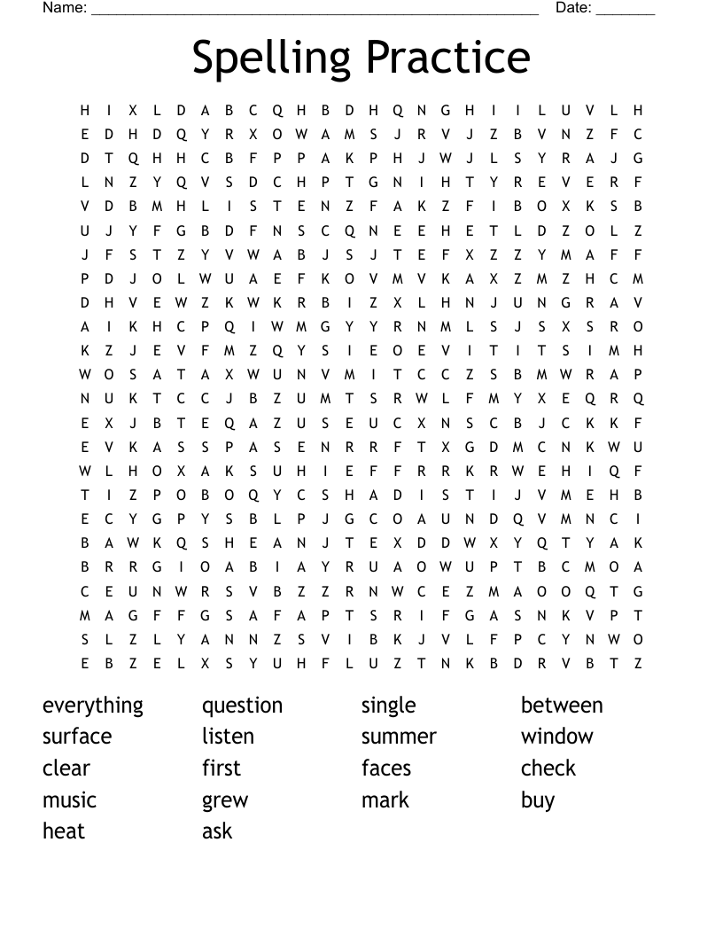 Spelling Practice Word Search - WordMint