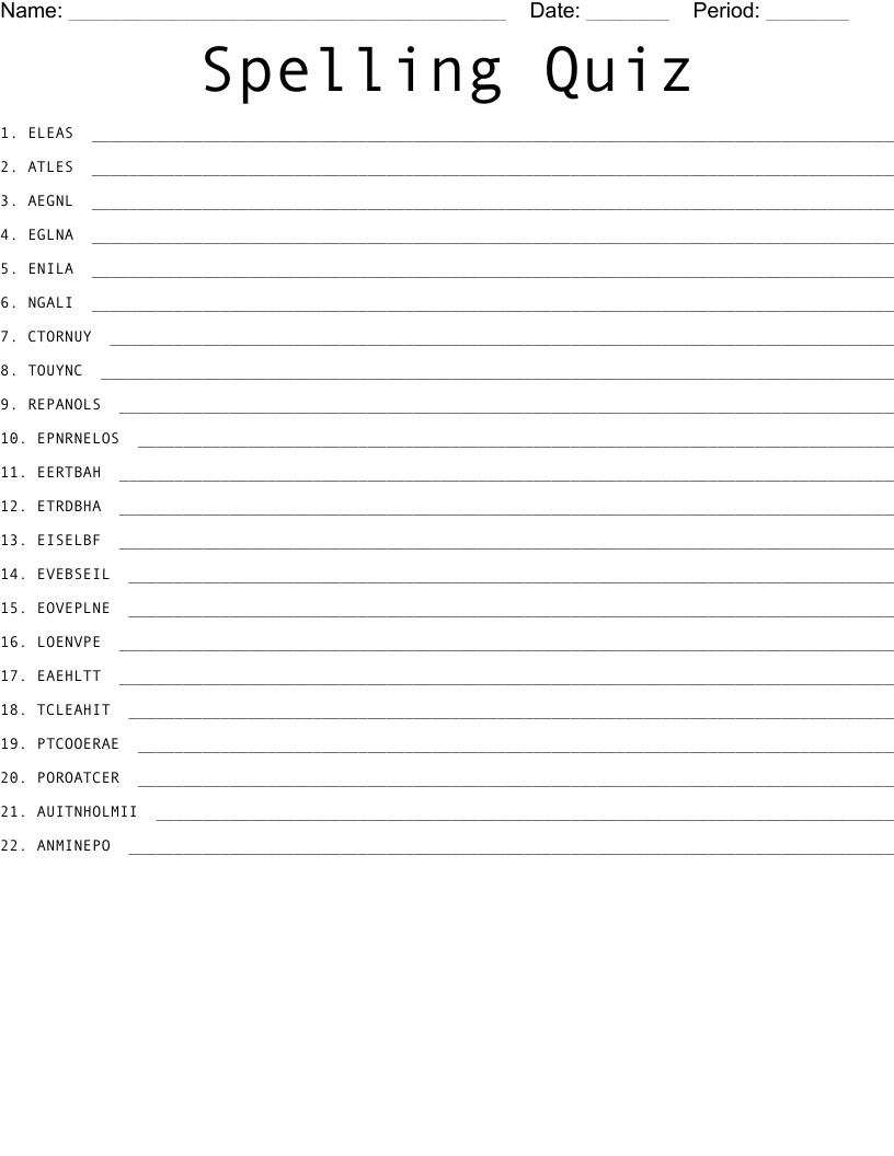 Spelling Quiz Word Scramble - WordMint