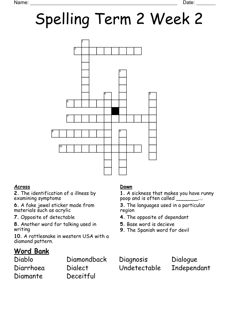 Spelling Term 2 Week 2 Crossword - WordMint