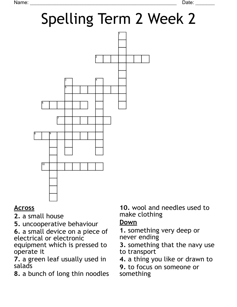 Spelling Term 2 Week 2 Crossword - WordMint