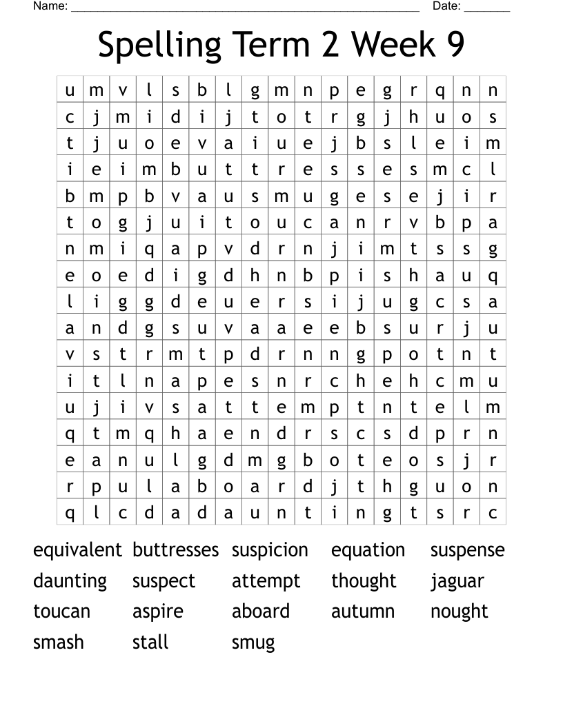 Spelling Term 2 Week 9 Word Search - WordMint