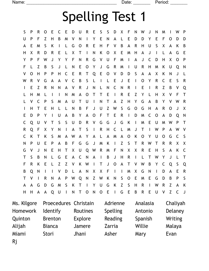 Spelling Test 1 Word Search - WordMint