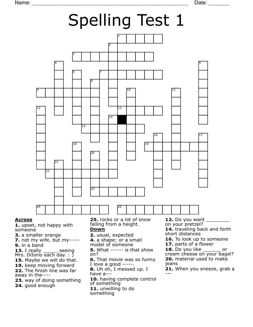 Spelling Test 1 Crossword - WordMint