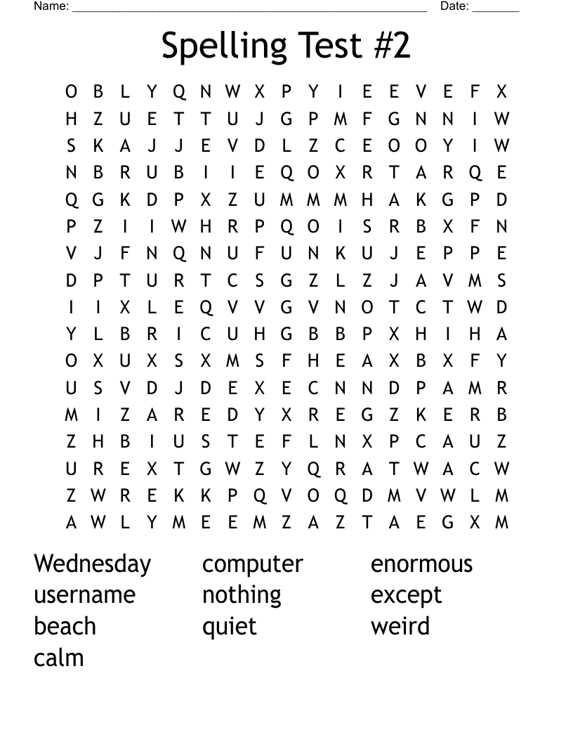 Spelling Test #2 Word Search - WordMint