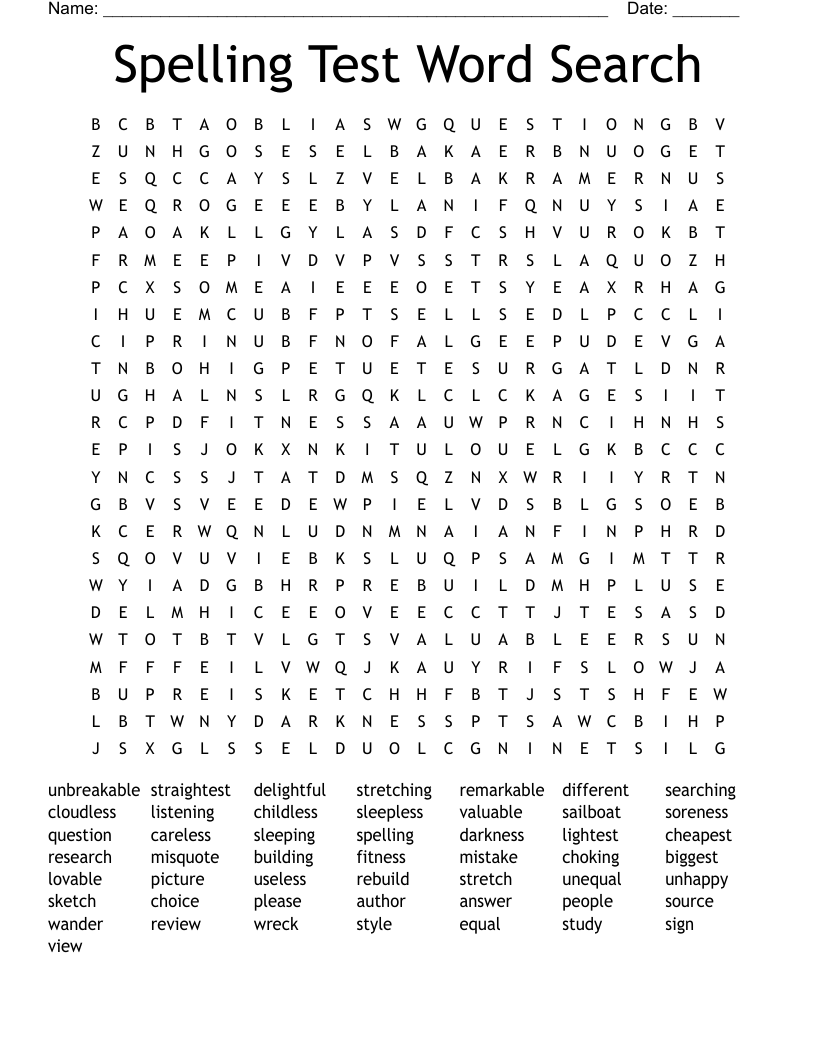 Spelling Test Word Search - WordMint