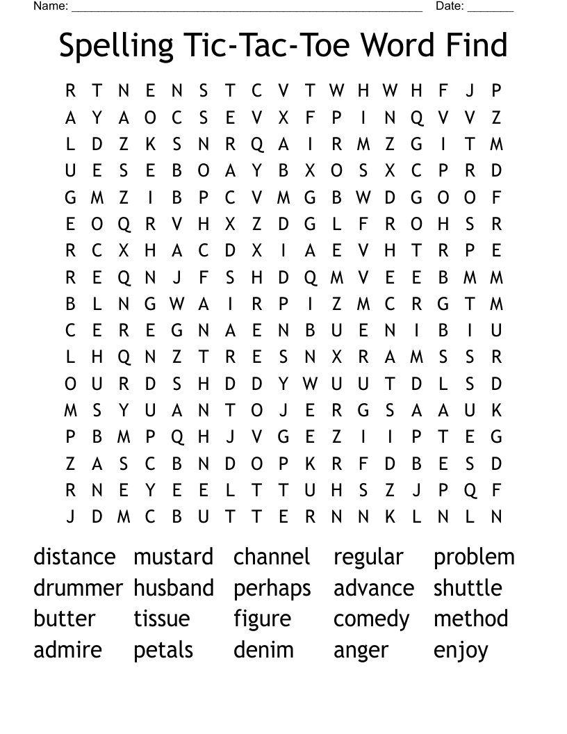 Spelling Tic-Tac-Toe Word Find Word Search - WordMint