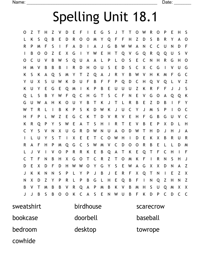 Spelling Unit 18.1 Word Search - WordMint