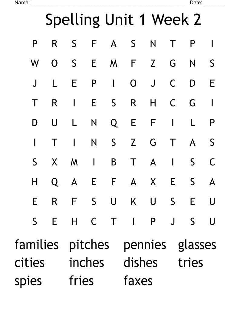 Spelling Unit 1 Week 2 Word Search - WordMint