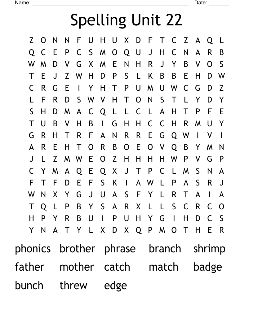 Spelling Unit 22 Word Search - WordMint