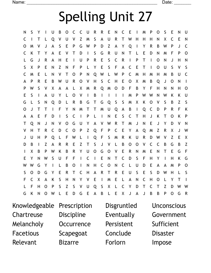 Spelling Unit 27 Word Search - WordMint