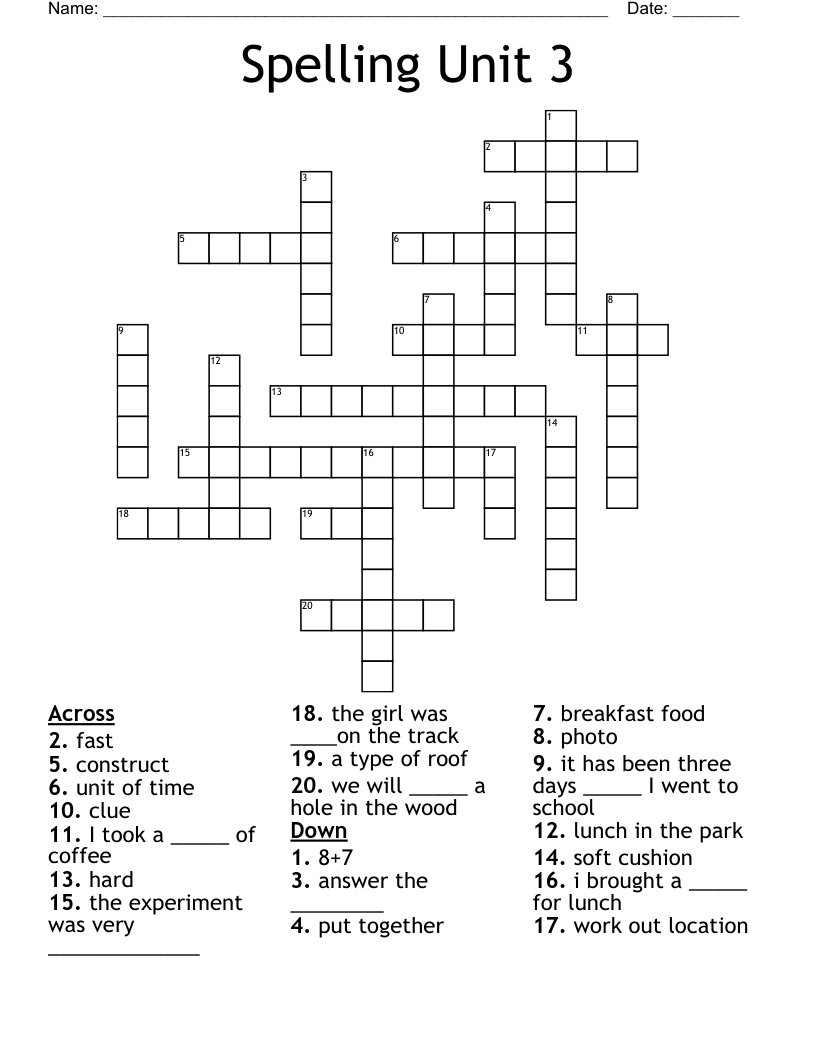 Spelling Unit 3 Crossword - WordMint