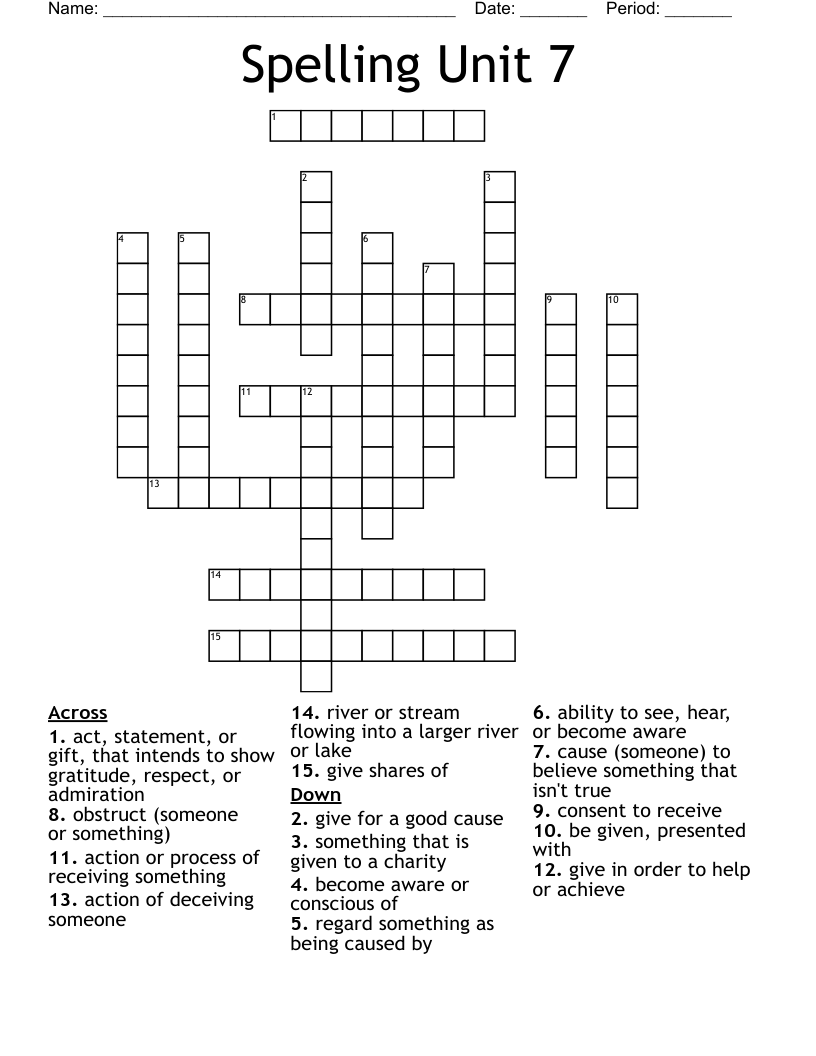 Spelling Unit 7 Crossword - WordMint