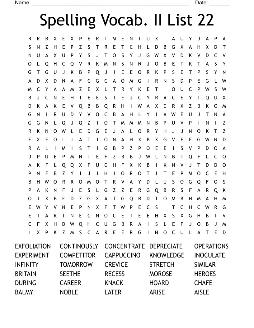 Spelling Vocab. II List 22 Word Search - WordMint