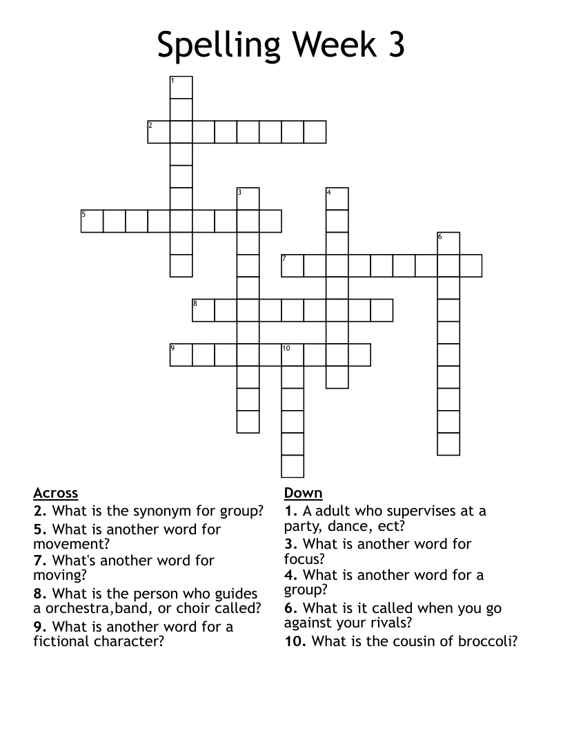 Spelling Week 3 Crossword - WordMint