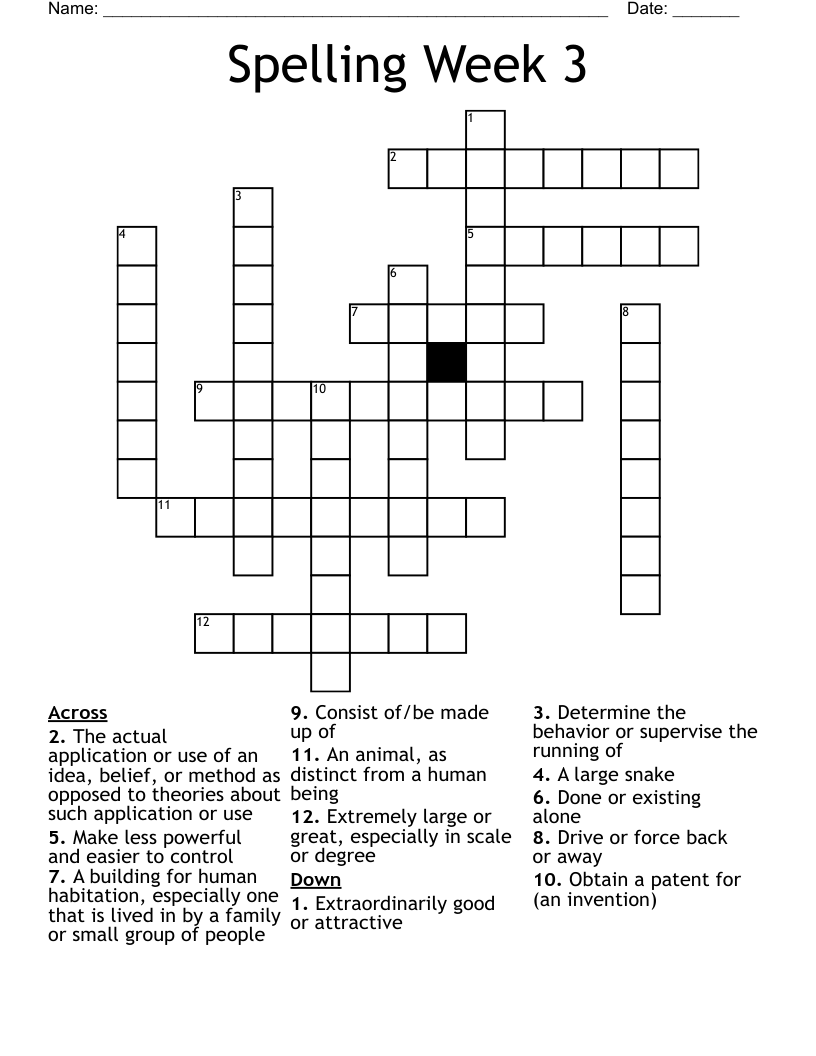 Spelling Week 3 Crossword - WordMint