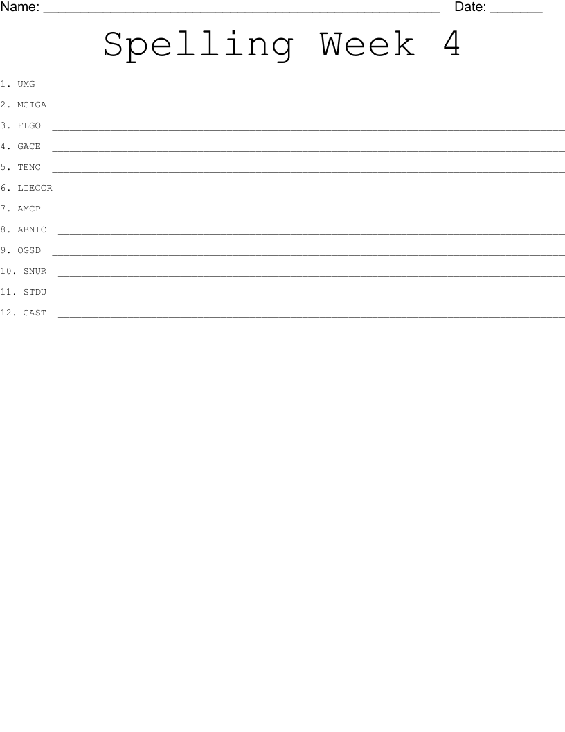 Spelling Week 4 Word Scramble - WordMint