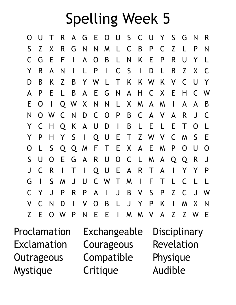 Spelling Week 5 Word Search - WordMint
