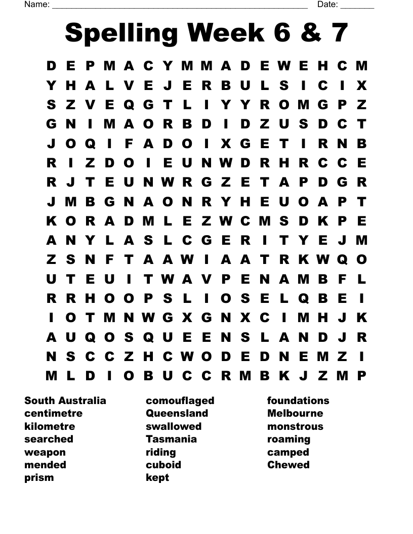 Spelling Week 6 & 7 Word Search - WordMint