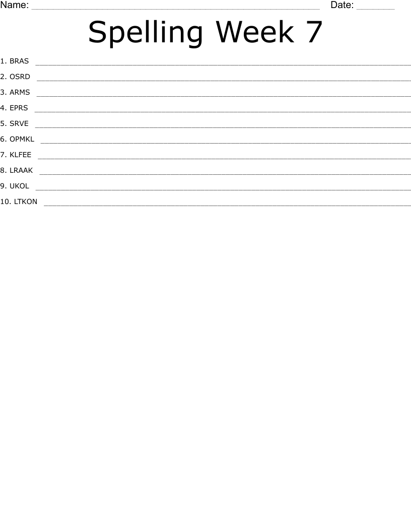 Spelling Week 7 Word Scramble - WordMint