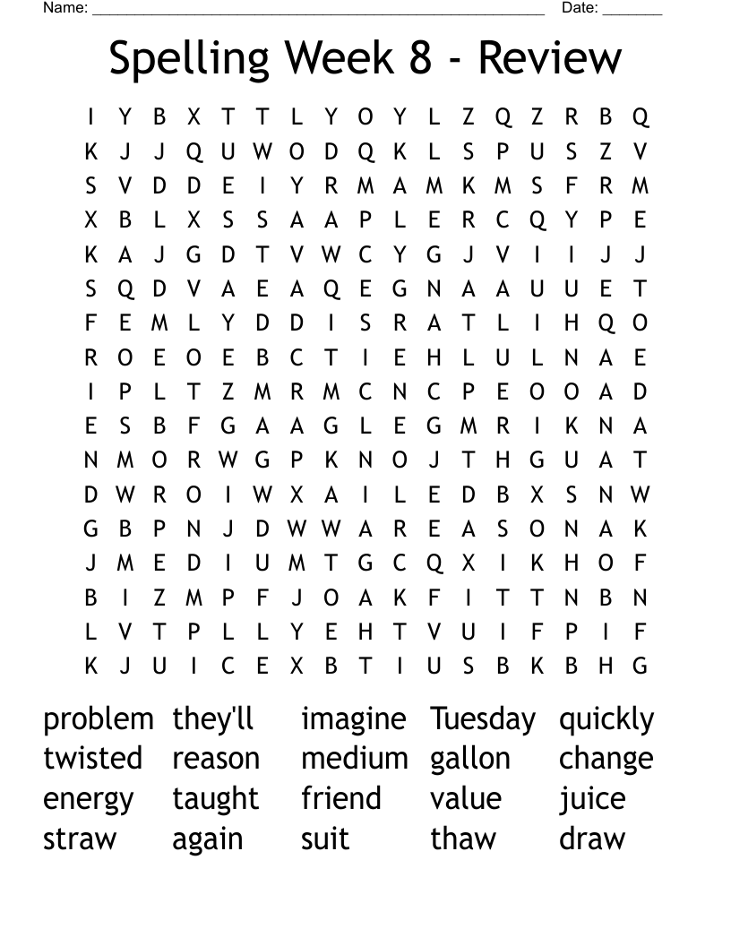 Spelling Week 8 - Review Word Search - WordMint