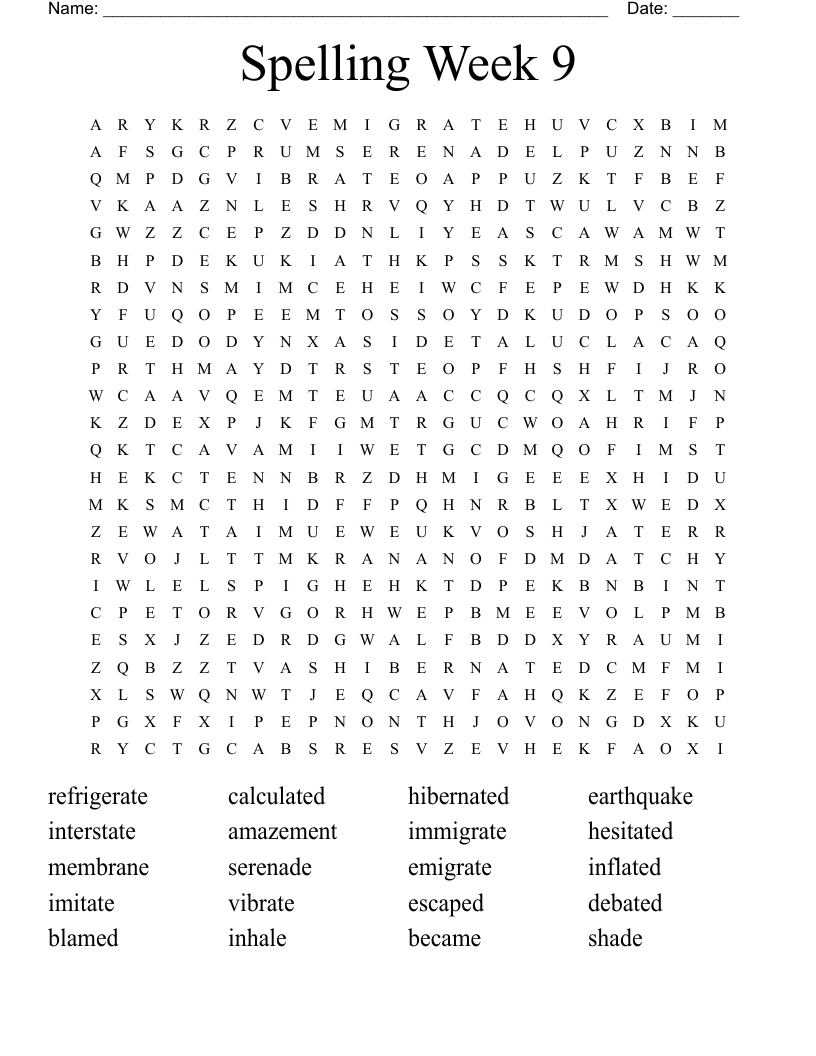Spelling Week 9 Word Search - WordMint
