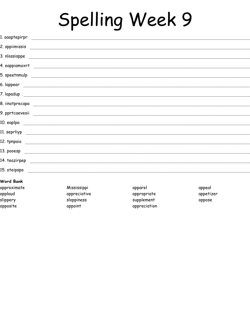 Spelling Week 9 Word Scramble - WordMint