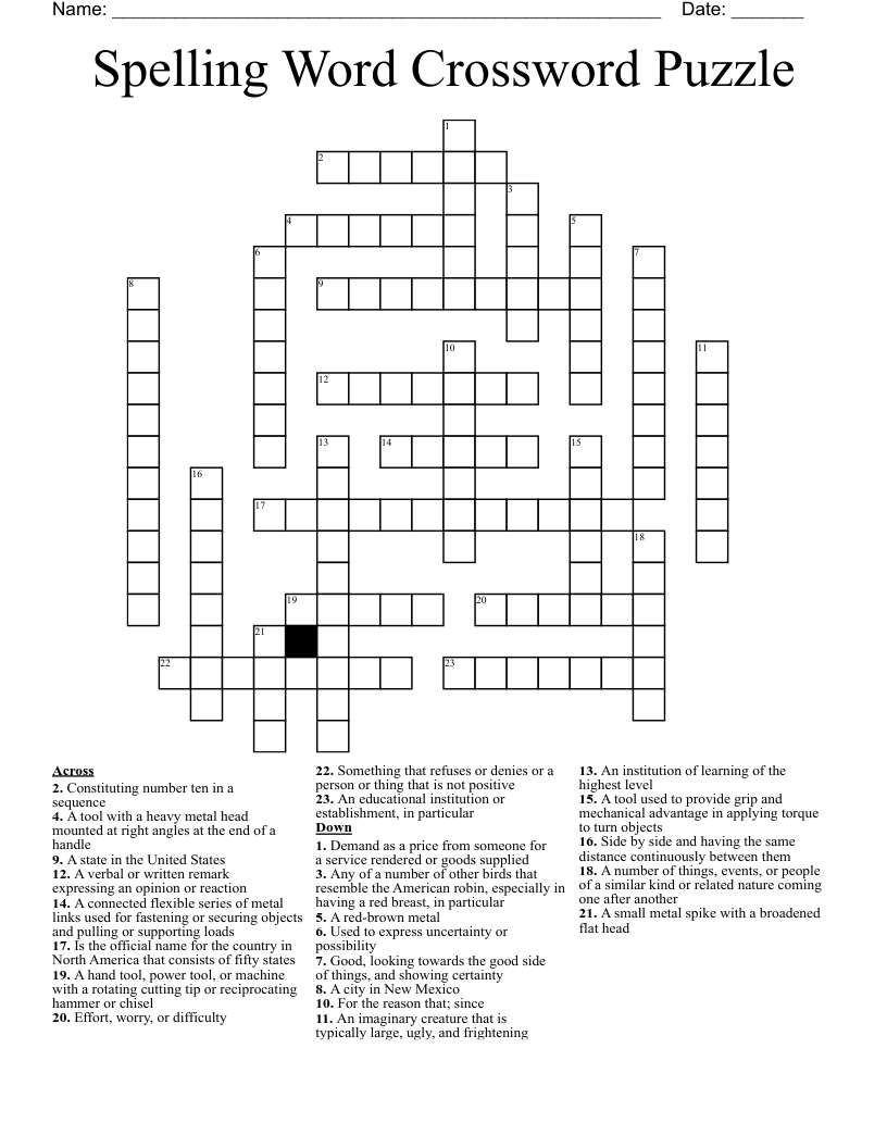 Spelling Word Crossword Puzzle - WordMint