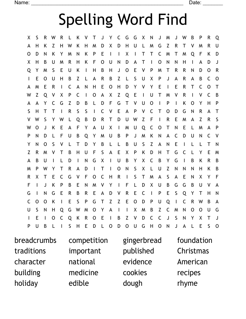 Spelling Word Find Word Search WordMint