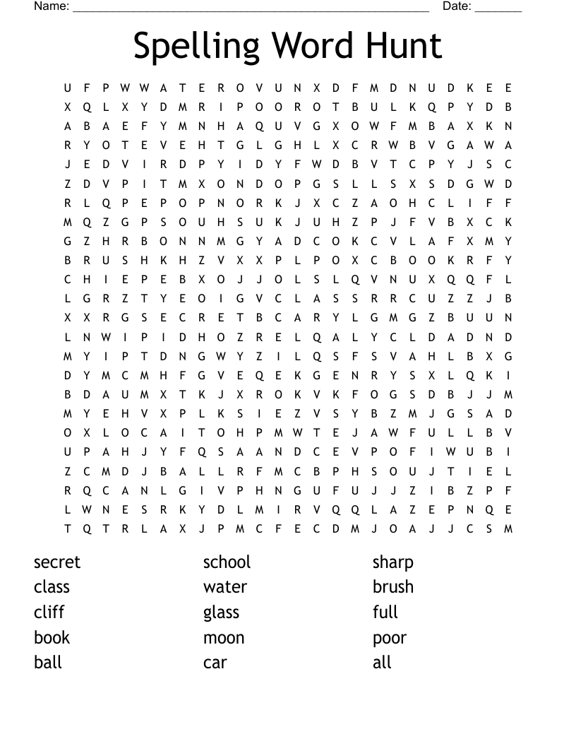 Spelling Word Hunt Word Search - WordMint