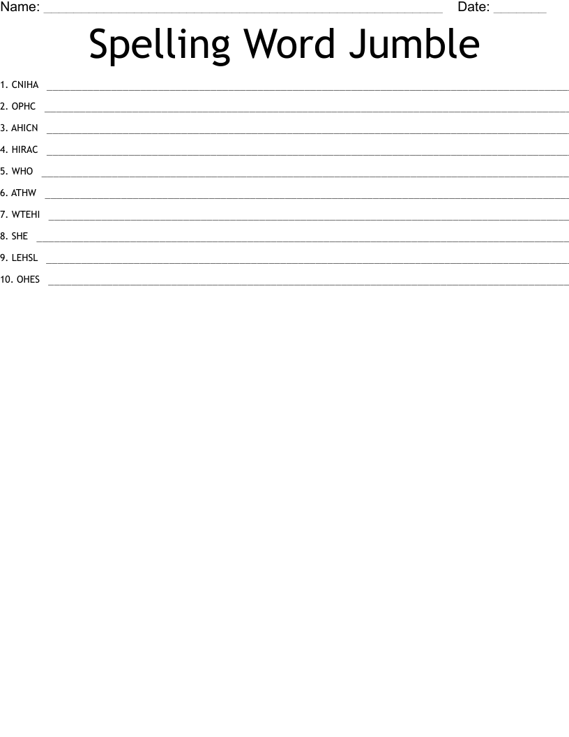 Spelling Word Jumble Word Scramble - WordMint