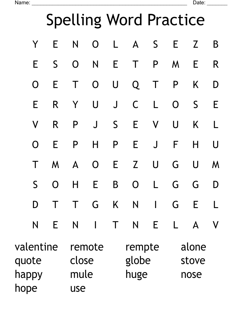 Spelling Word Practice Word Search - WordMint