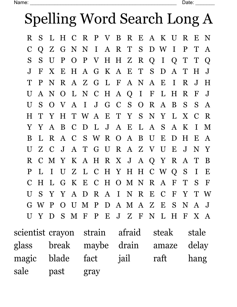 Spelling Word Search Long A - WordMint