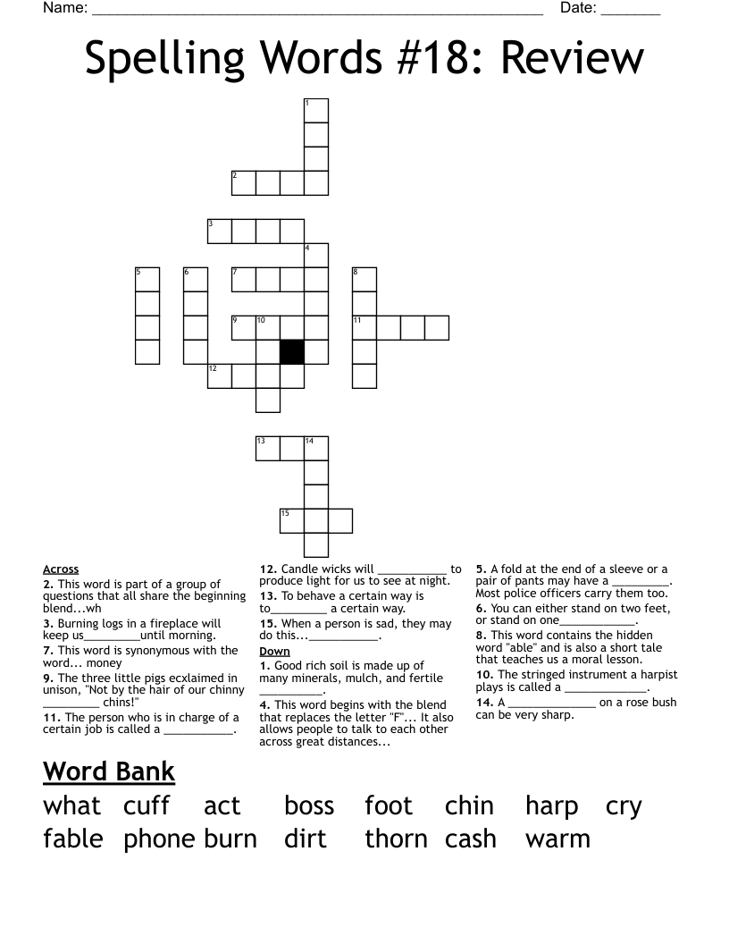Spelling Words #18: Review Crossword - WordMint