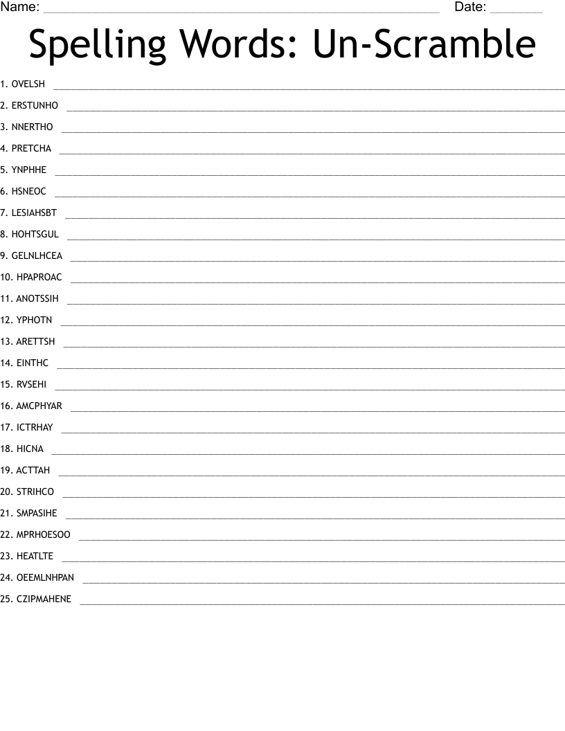 Spelling Words: Un-Scramble - WordMint