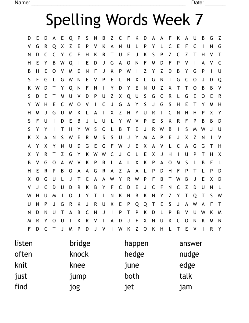 Spelling Words Week 7 Word Search - WordMint