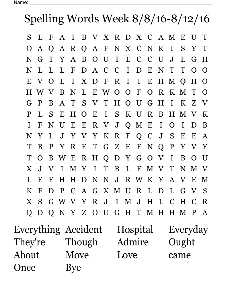 Spelling Words Week 8/8/16-8/12/16 Word Search - WordMint