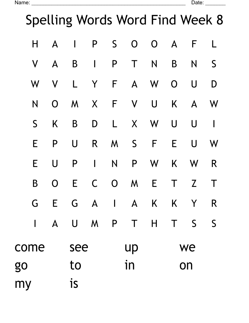 Spelling Words Word Find Week 8 Word Search - WordMint