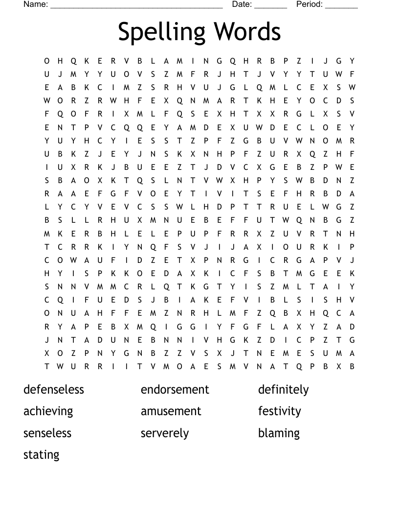 Spelling Words Word Search WordMint