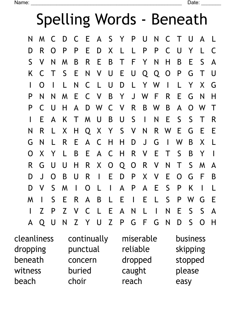 Spelling Words - Beneath Word Search - WordMint