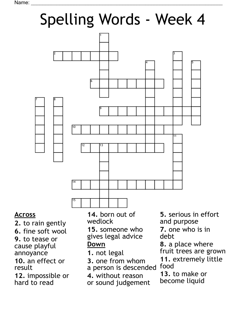 Spelling Words - Week 4 Crossword - WordMint