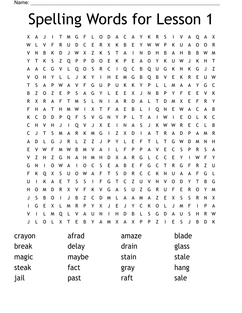 Spelling Words For Lesson 1 Word Search WordMint