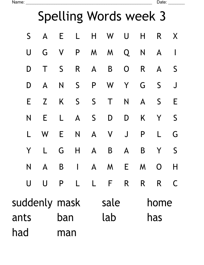 Spelling Words week 3 Word Search - WordMint
