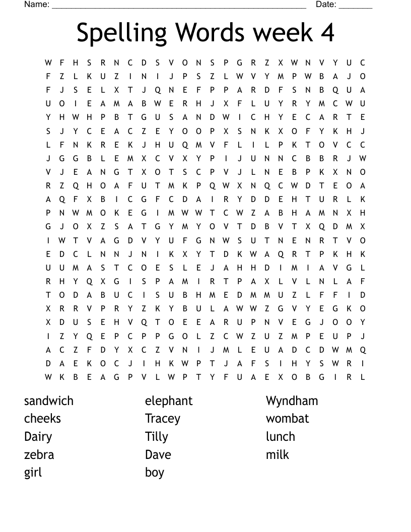 Spelling Words week 4 Word Search - WordMint