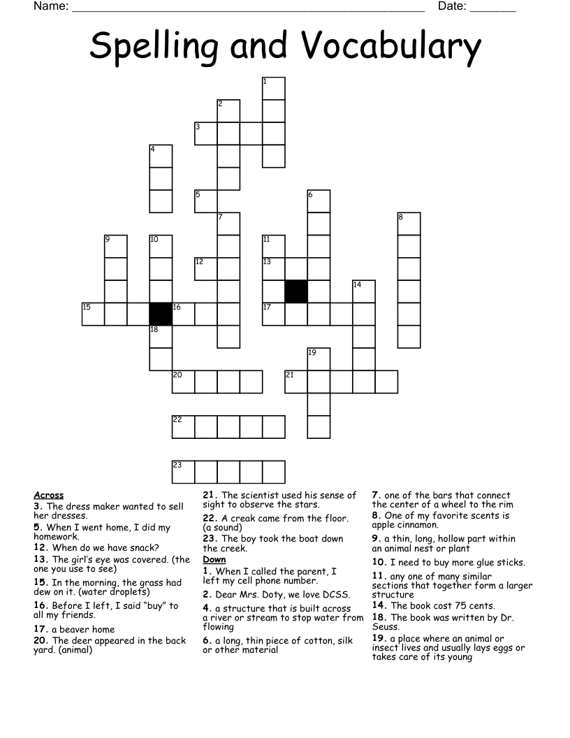 Spelling and Vocabulary Crossword - WordMint