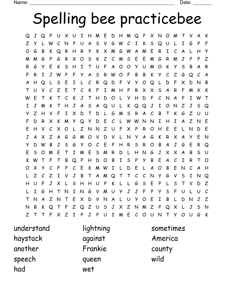 Spelling bee practicebee Word Search - WordMint