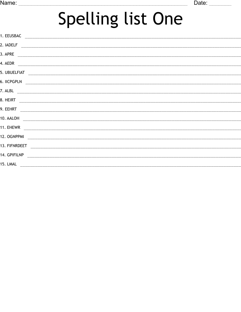 Spelling list One Word Scramble - WordMint